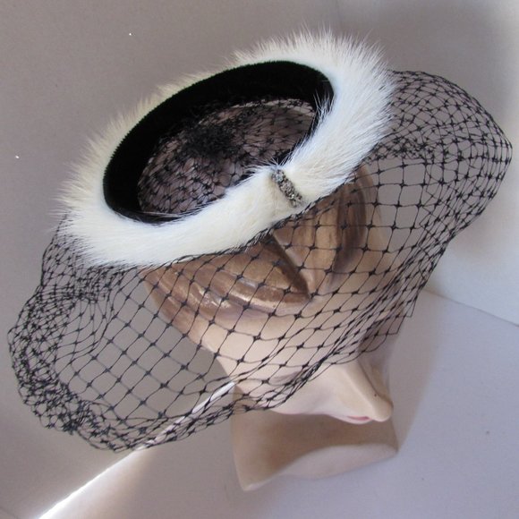 Accessories | Sale Vintage 196 Era Whimsy Hat White Fur Black Velvet ...